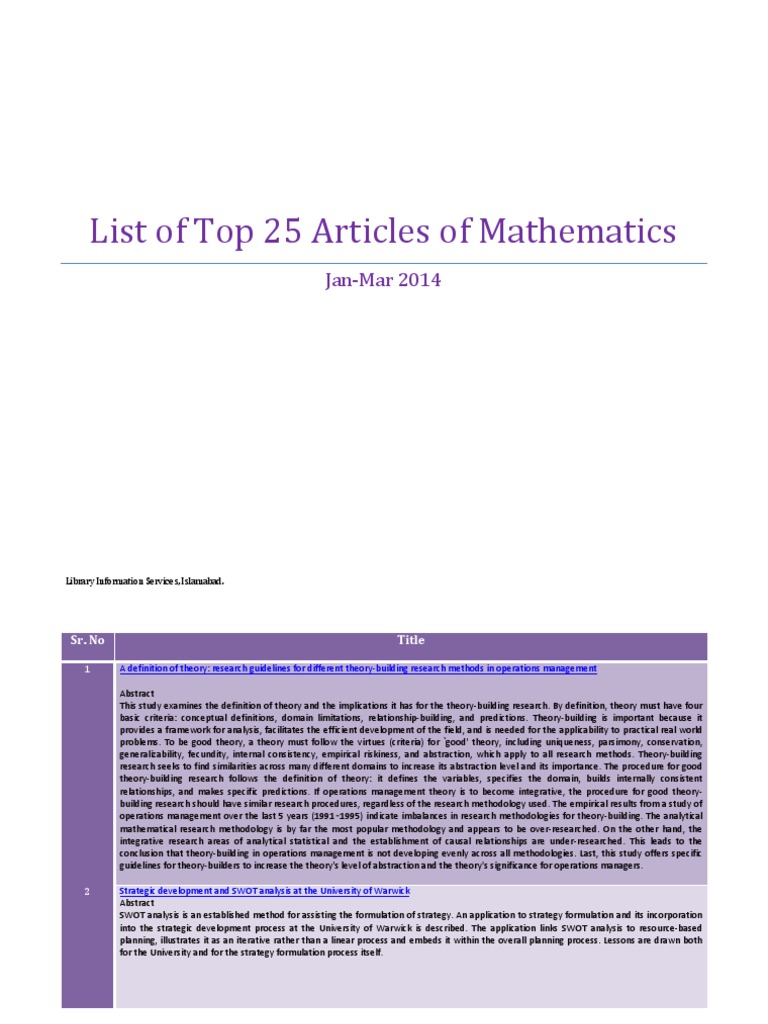 Top 25 Mathematics Articles (Jan-Mar 2014) | PDF | Supply Chain ...