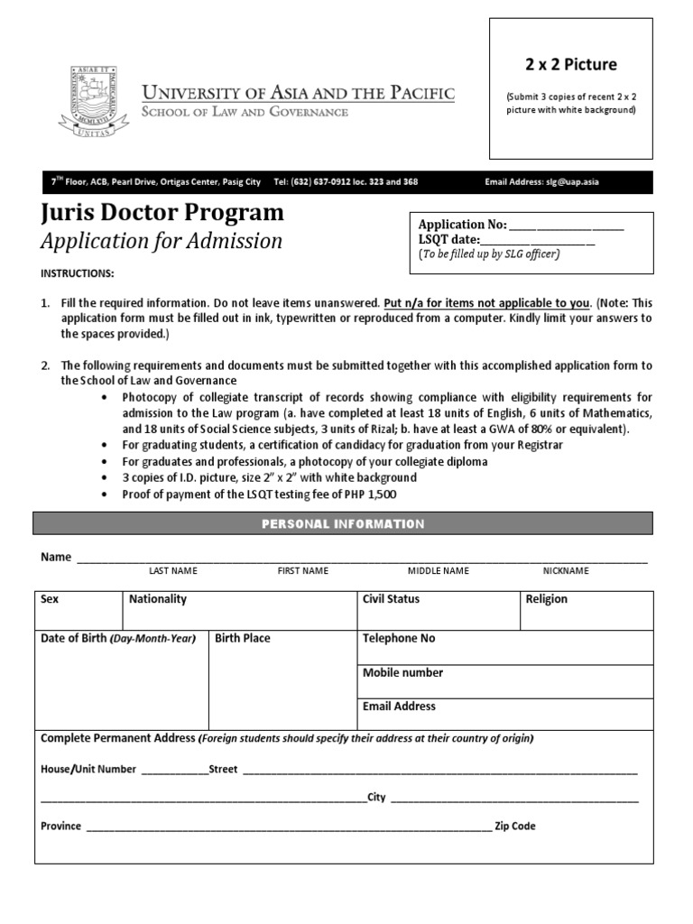 UA&P-JD Application Form | PDF | Graduate School | University And ...