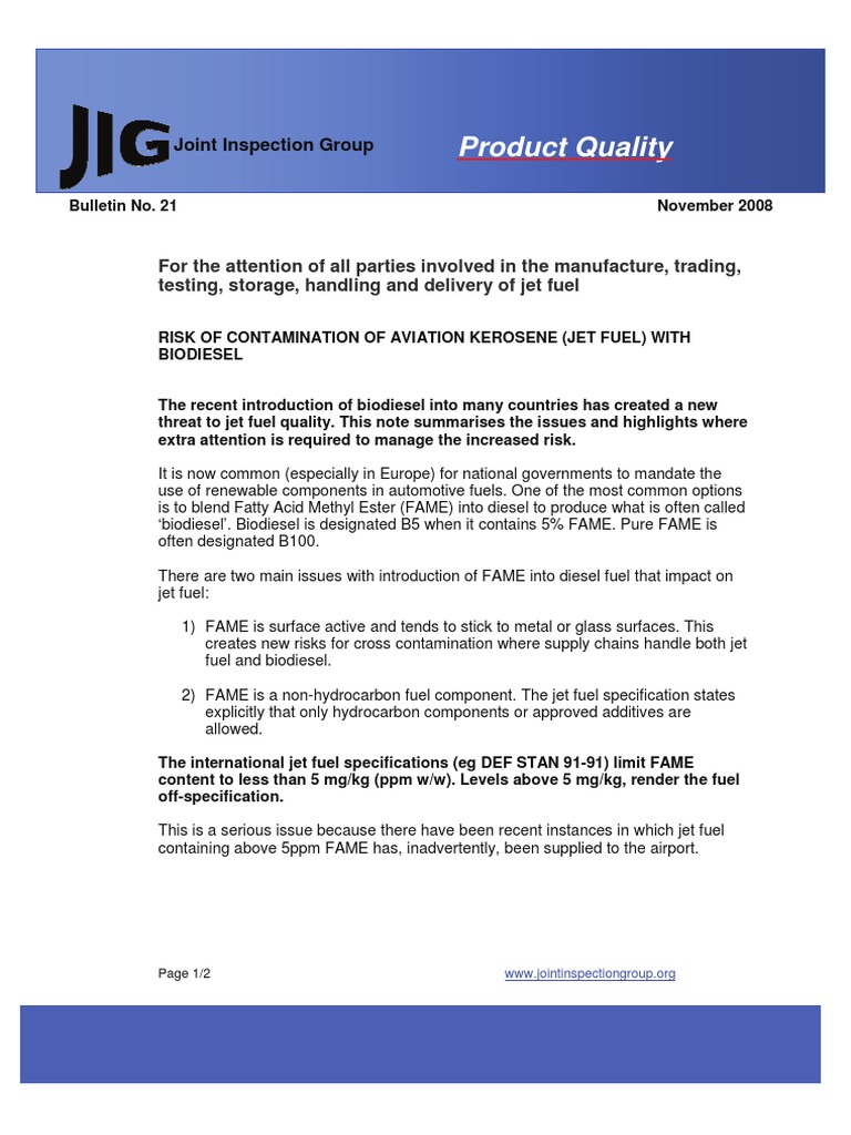 Jet Fuel Contamination Risks from Biodiesel | PDF | Jet Fuel | Biodiesel