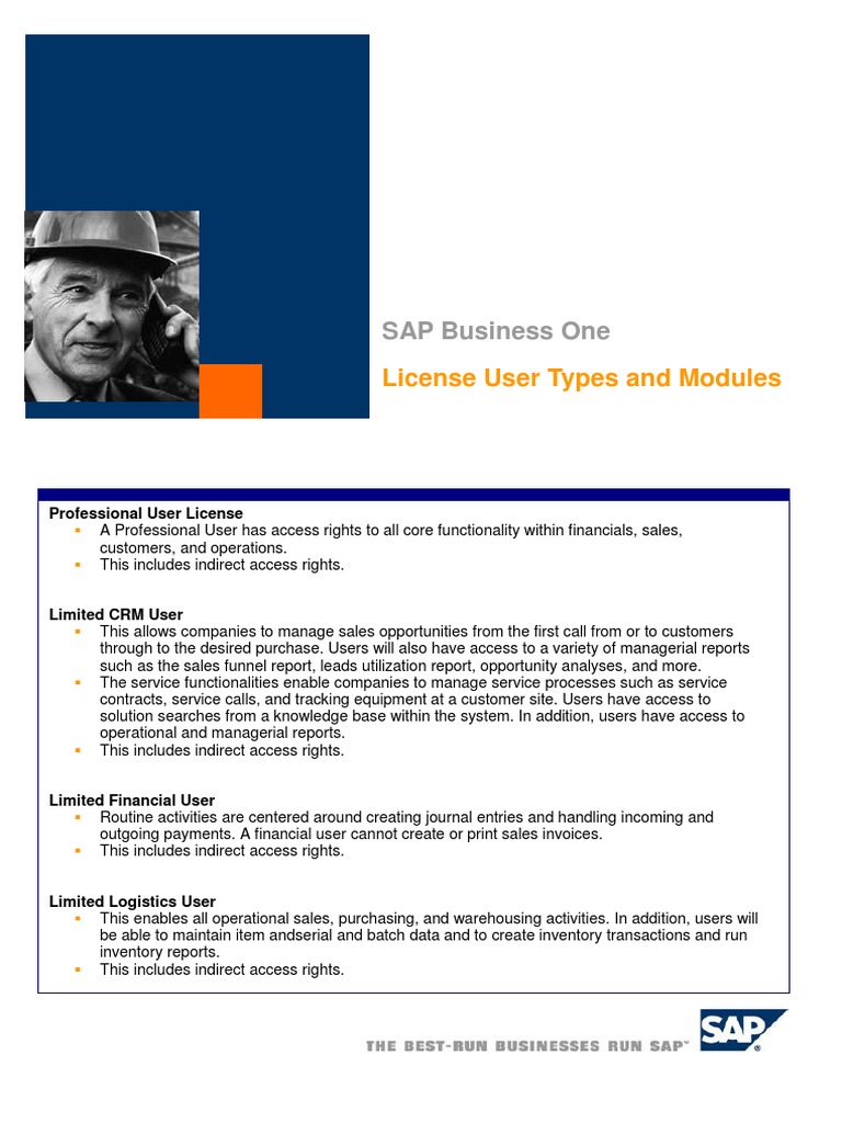 SAP B1 User Licenses Overview | PDF | Finance & Money Management ...