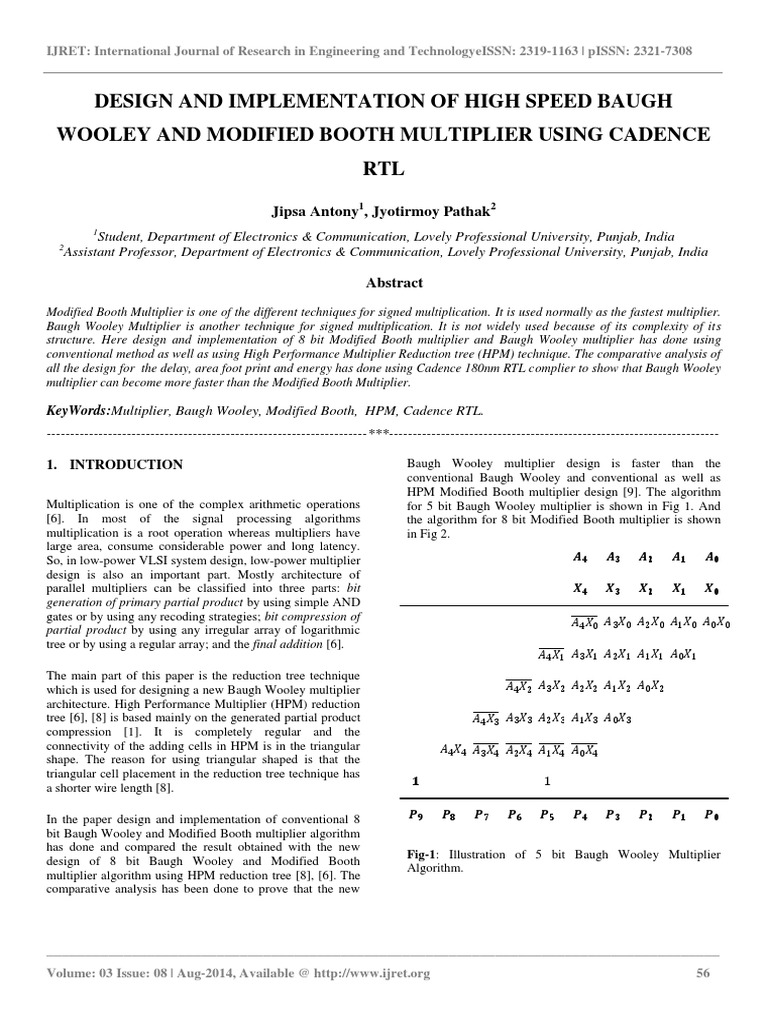 Design and Implementation of High Speed Baugh Wooley and Modified Booth ...