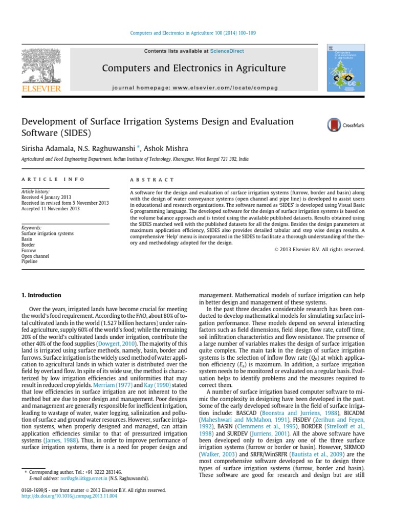 Development of Surface Irrigation Systems Design and Evaluation ...