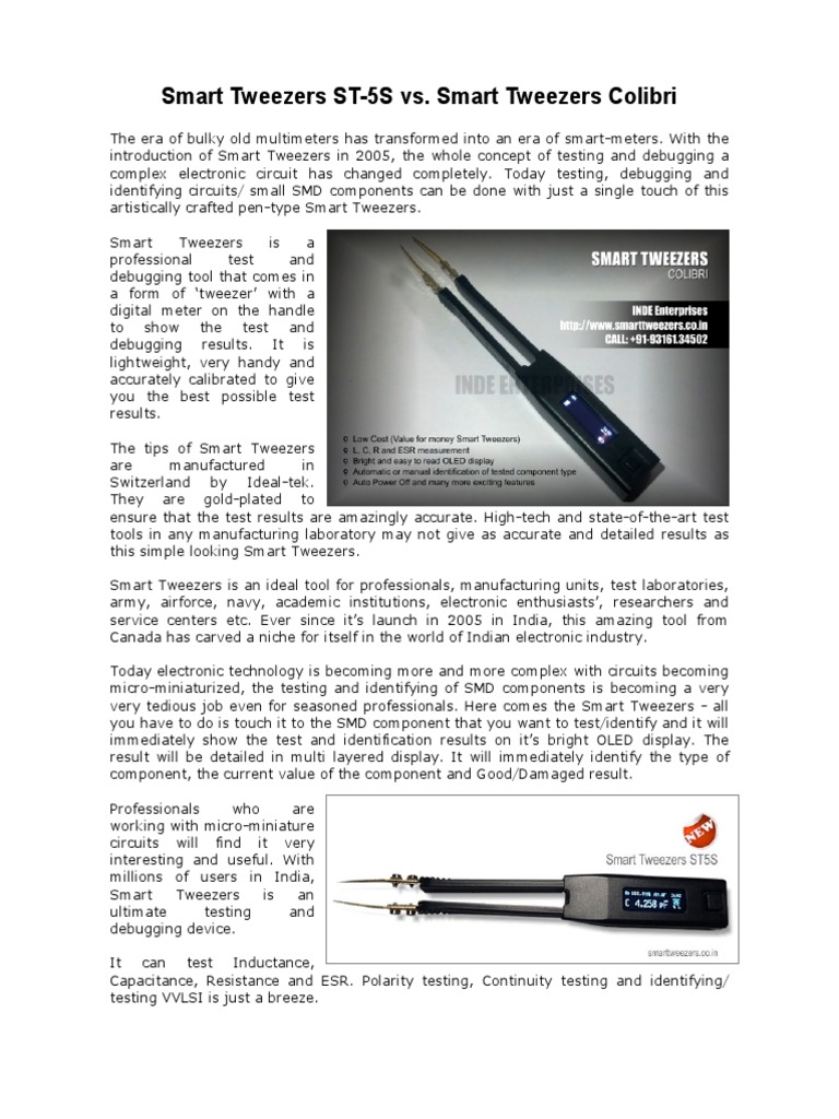 Smart Tweezers ST5S Vs Smart Tweezers Colibri | PDF | Rechargeable ...