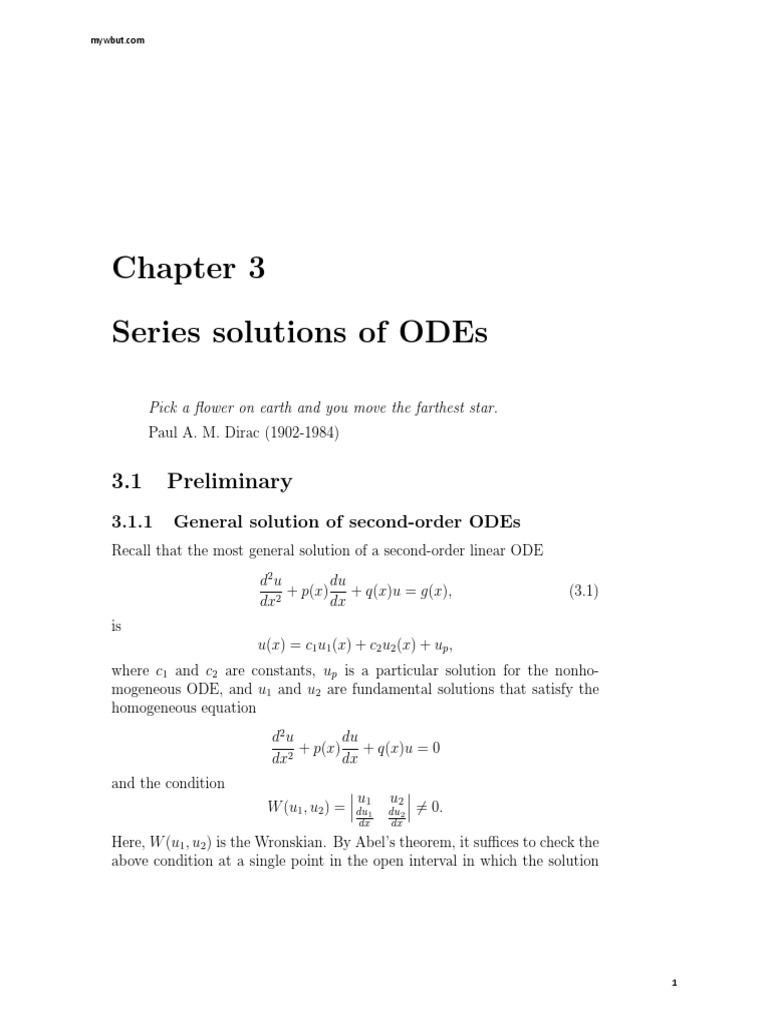 Series Solutions of Odes: 3.1 Preliminary | PDF | Ordinary Differential Equation | Mathematical ...