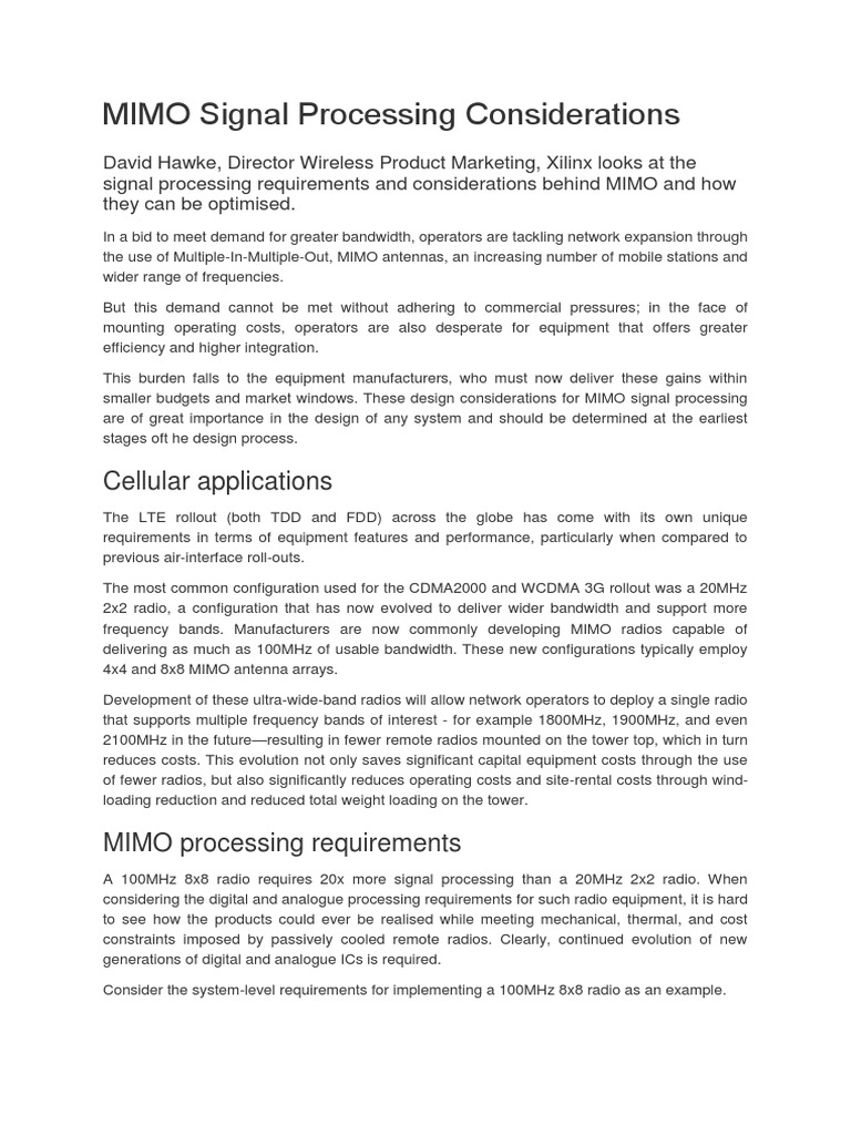 MIMO Signal Processing Considerations | PDF | Field Programmable Gate Array | Analog To Digital ...
