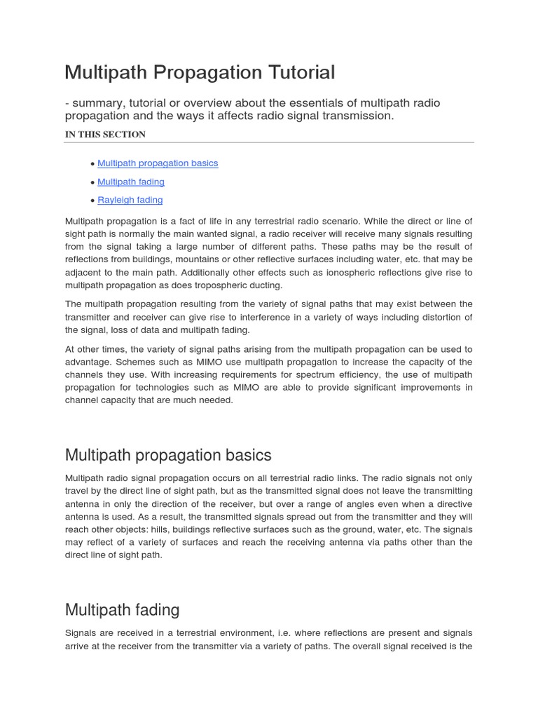 Multipath Propagation Guide | PDF | Orthogonal Frequency Division ...