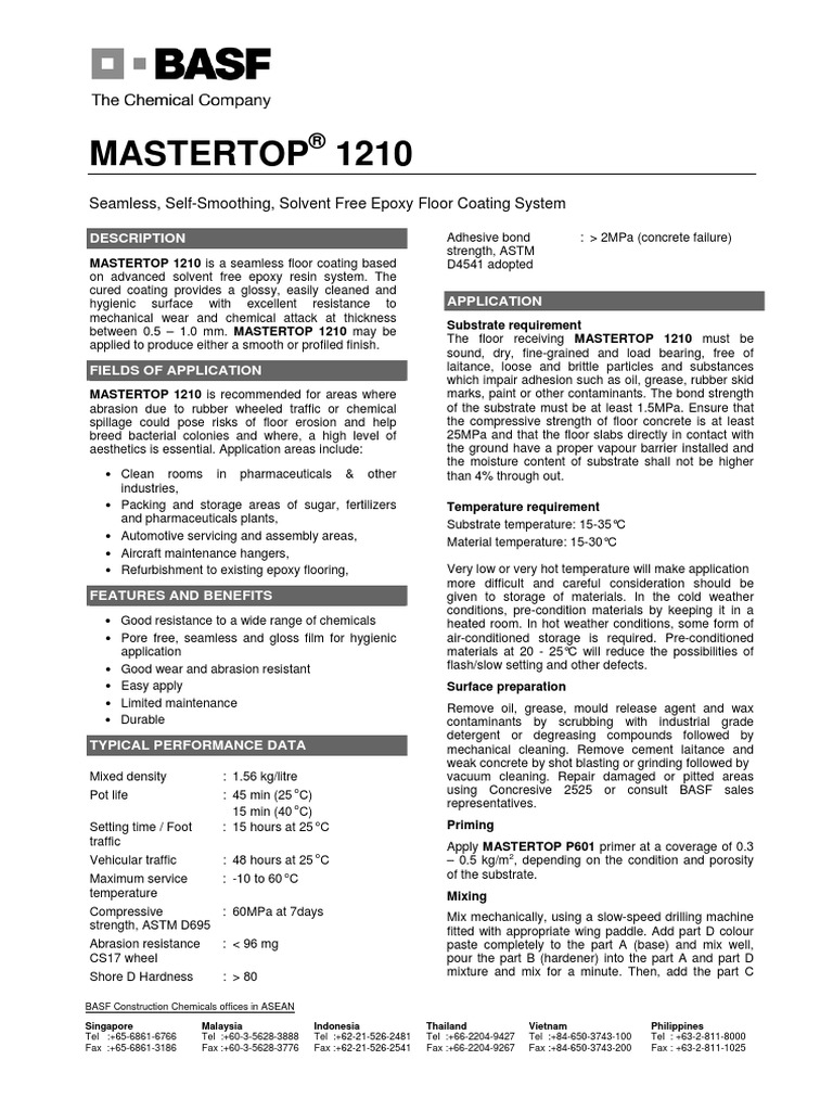 Mastertop 1210 Pds Asean 020811 | PDF | Epoxy | Concrete