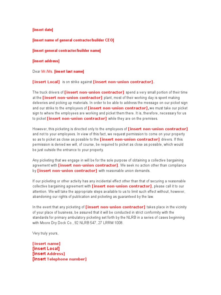 Request for Ambulatory Picketing Permission | PDF