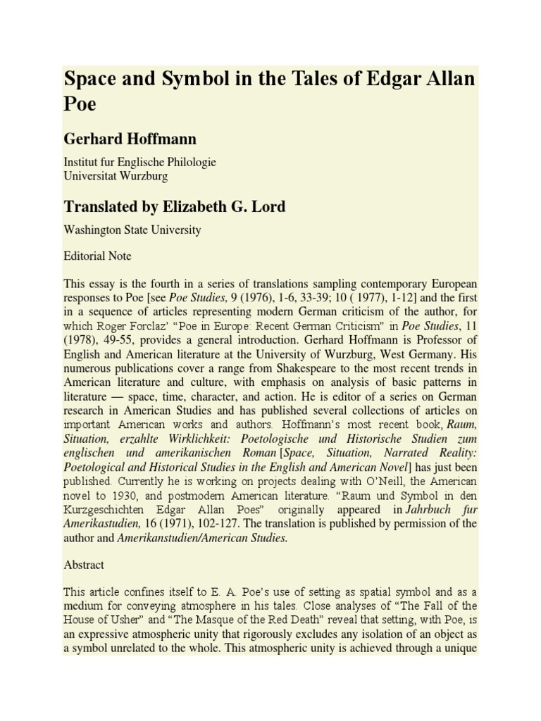 Space and Symbol in The Tales of Edgar Allan Poe | PDF | Gothic Fiction ...