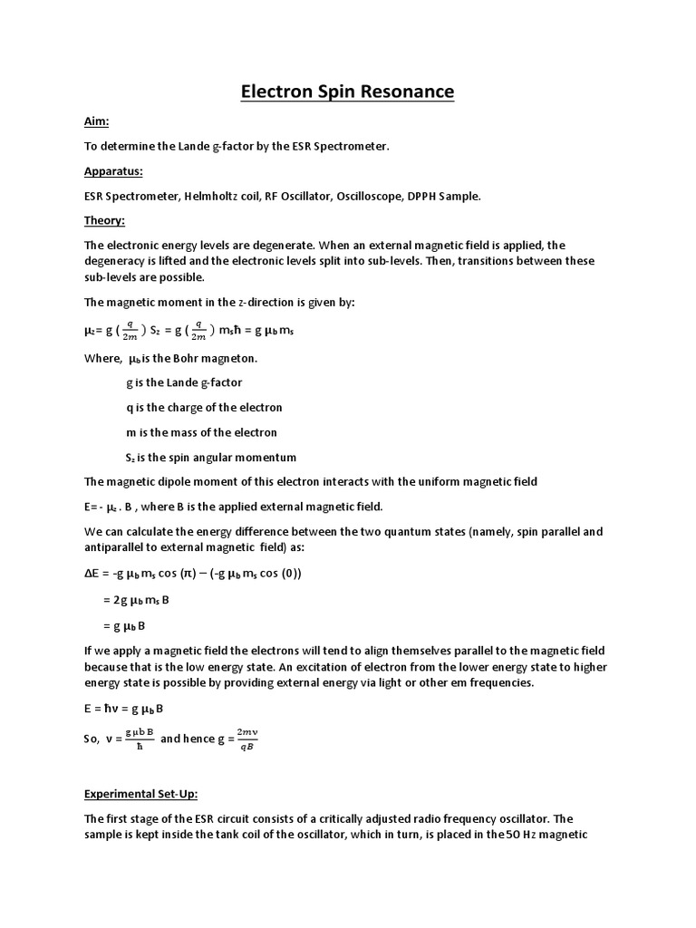 ESR Lab Report | PDF | Electron Paramagnetic Resonance | Amplitude