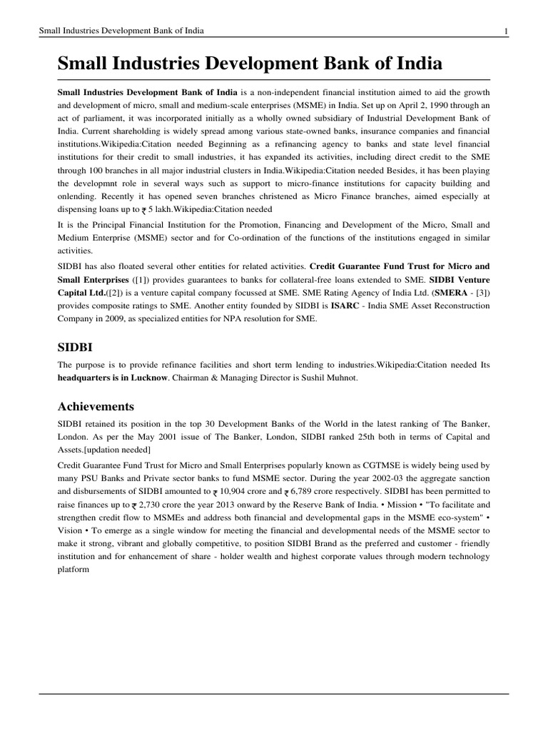 Sidbi | PDF | Financial Services | Economy Related Organizations