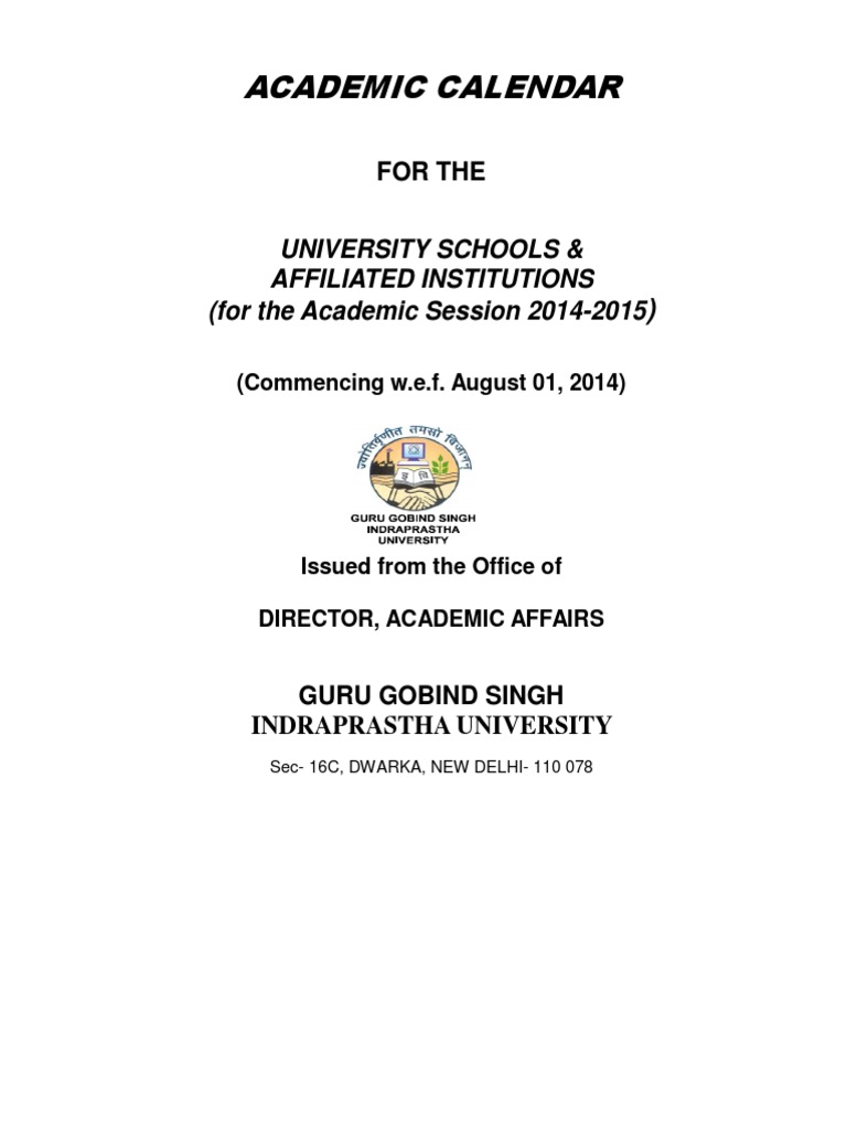 Academic Calendar: University Schools & Affiliated Institutions (For ...