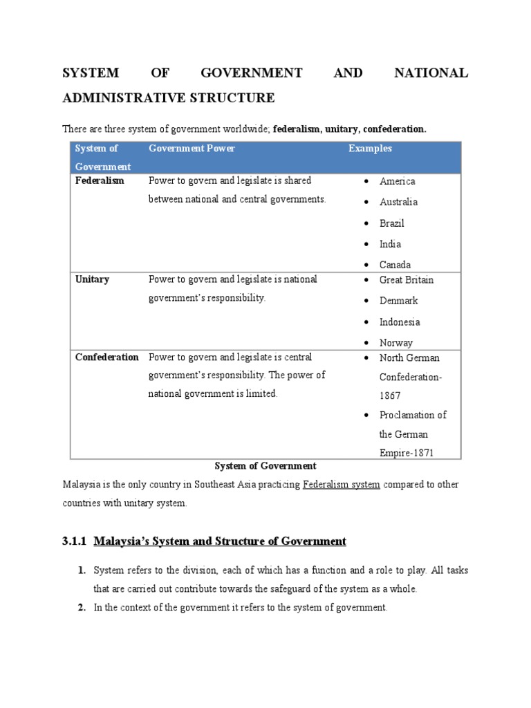 System of Government and National Administrative Structure | PDF ...