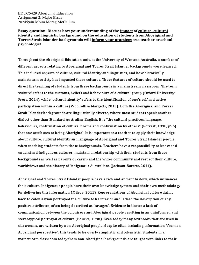 Aboriginal Ed. Essay - Moira McCallum Final | PDF | Indigenous ...
