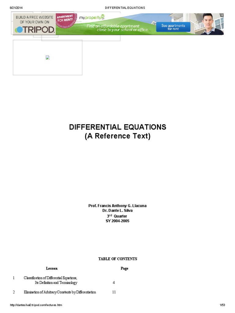 Differential Equations Reference Guide | PDF | Equations | Integral