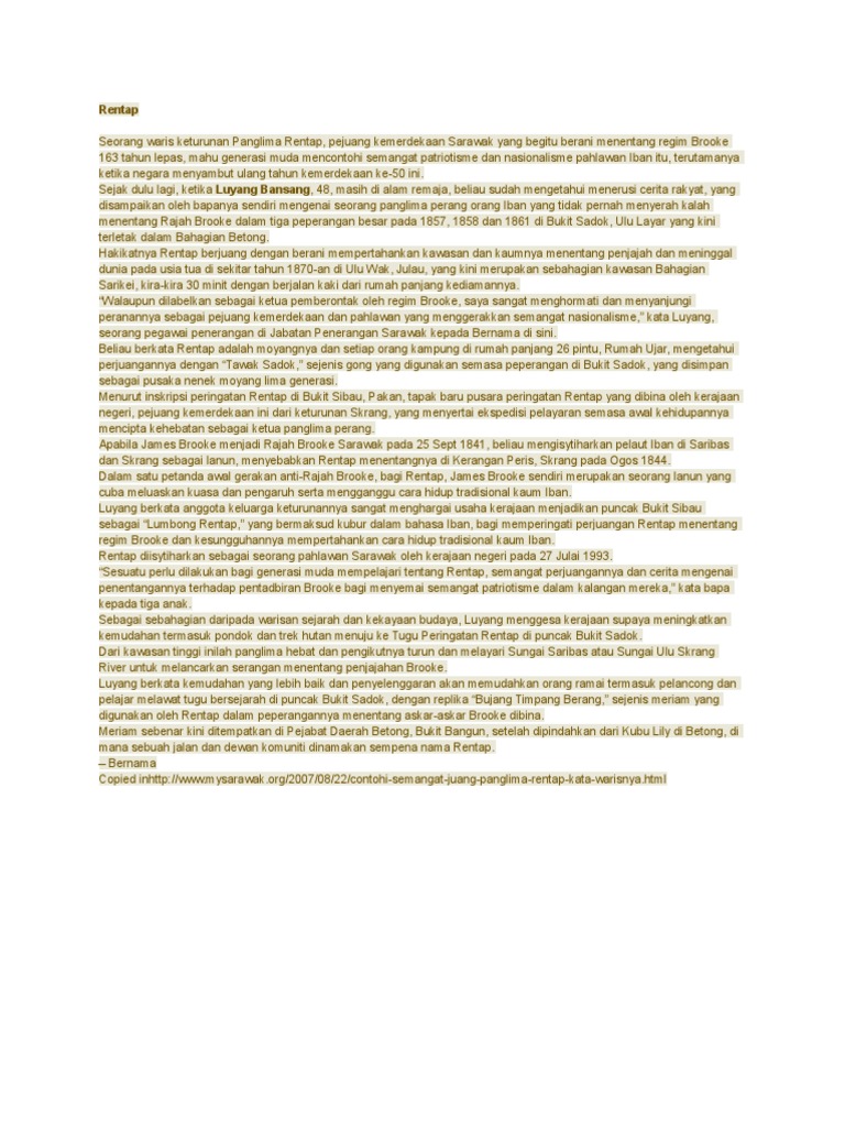 Sejarah Perjuangan Rentap | PDF