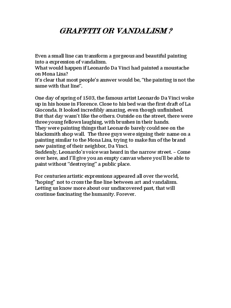 Graffiti: Art or Vandalism Debate | PDF | Art | Poetry