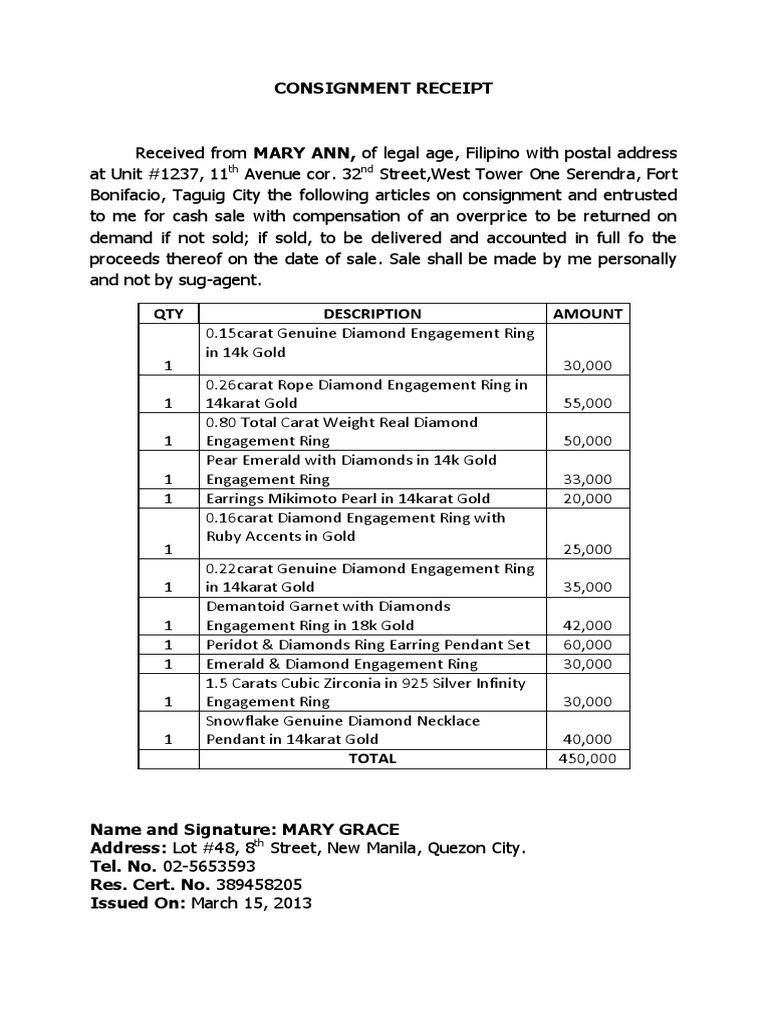 Consignment Receipt | PDF