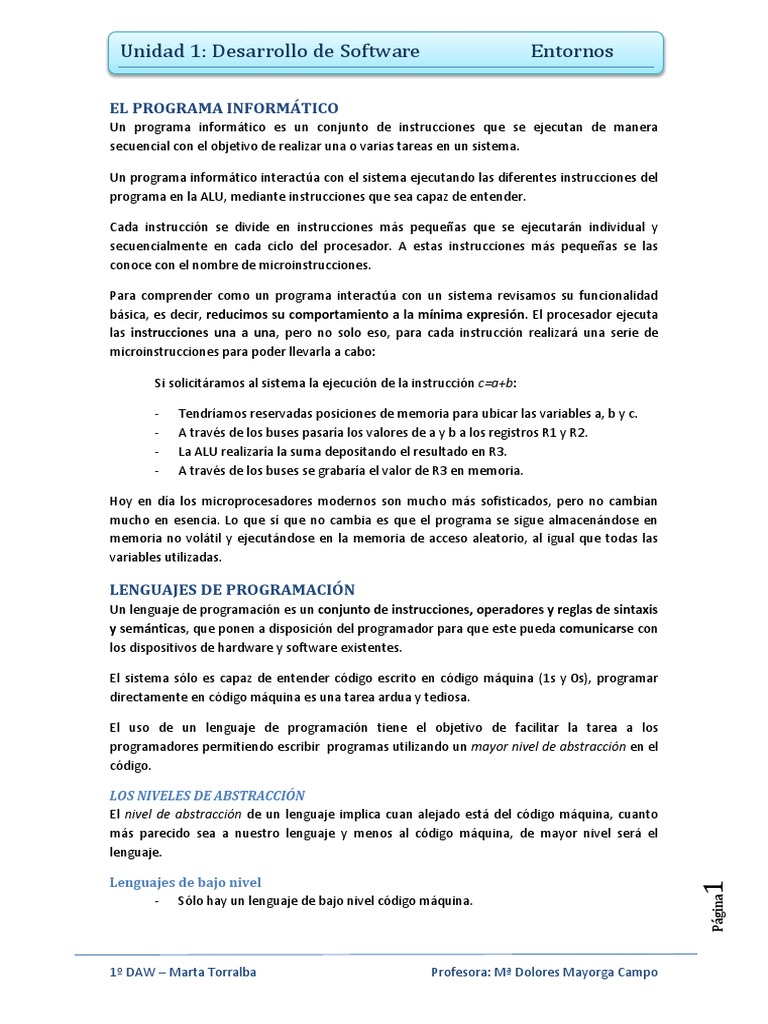 U1 Desarrollo Software MTC | PDF | Lenguaje de programación | Programa de computadora