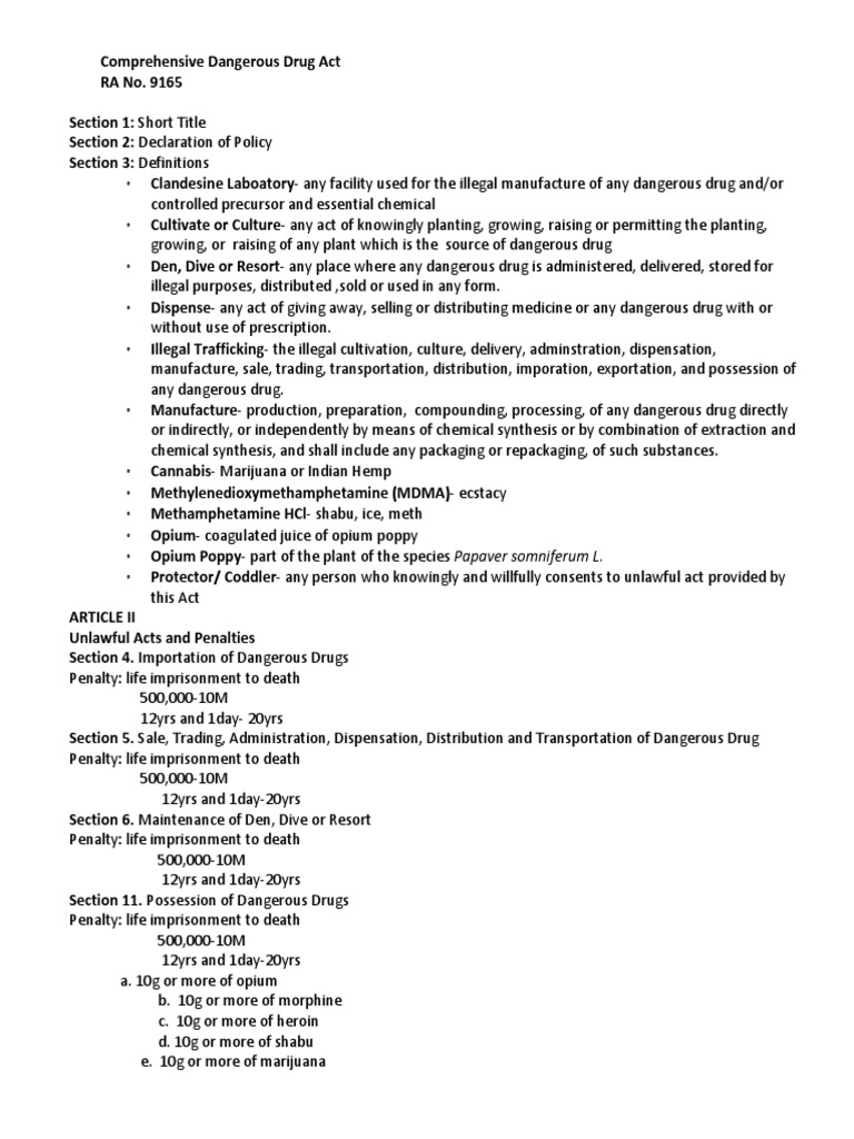 Comprehensive Dangerous Drug Act | PDF