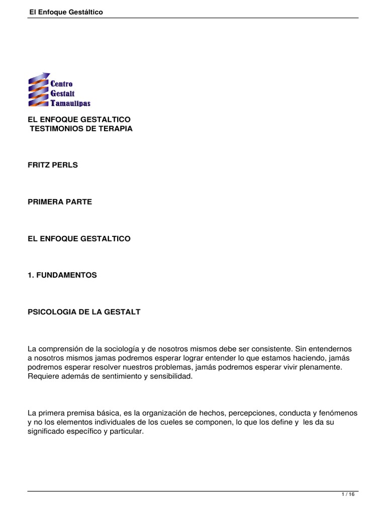 El Enfoque Gestaltico | PDF | Terapia Gestalt | Neurosis