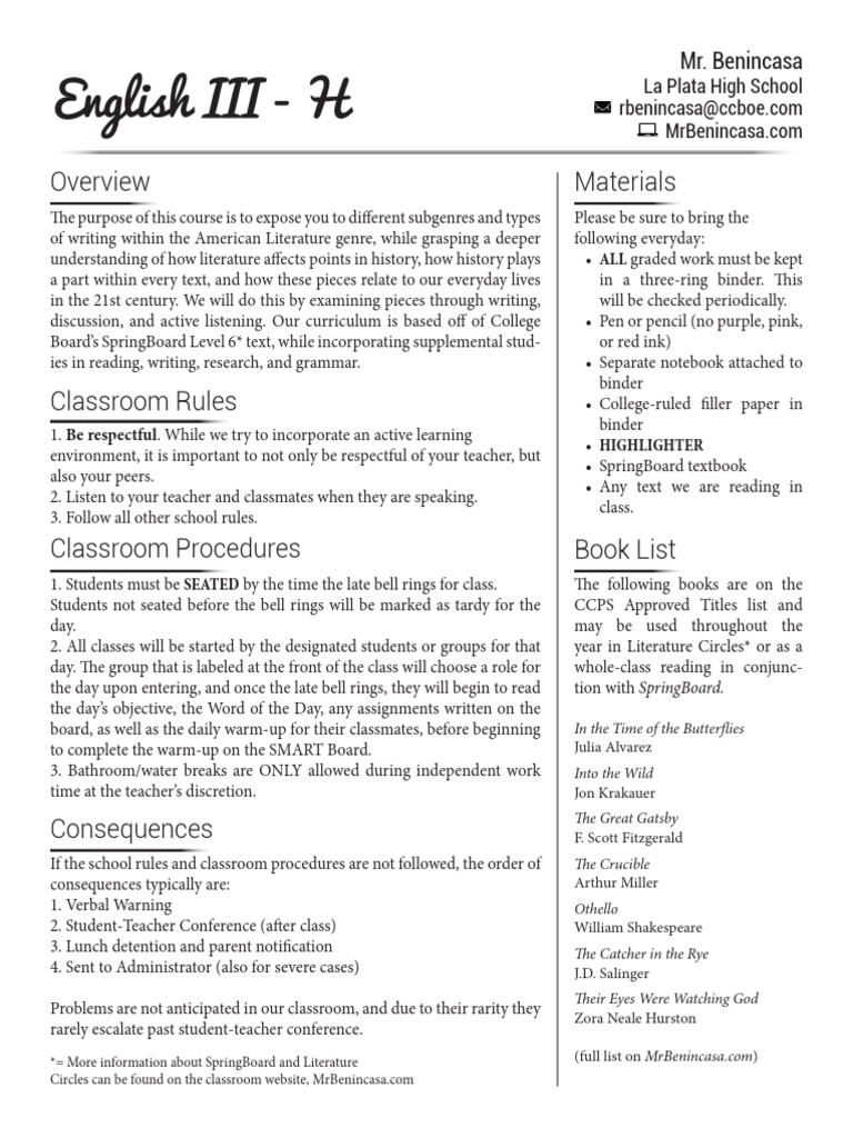 English III Course Overview & Policies | PDF | Syllabus | Classroom