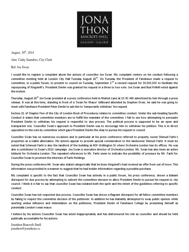 Complaint Re Joe Swan | PDF | Justice | Crime & Violence