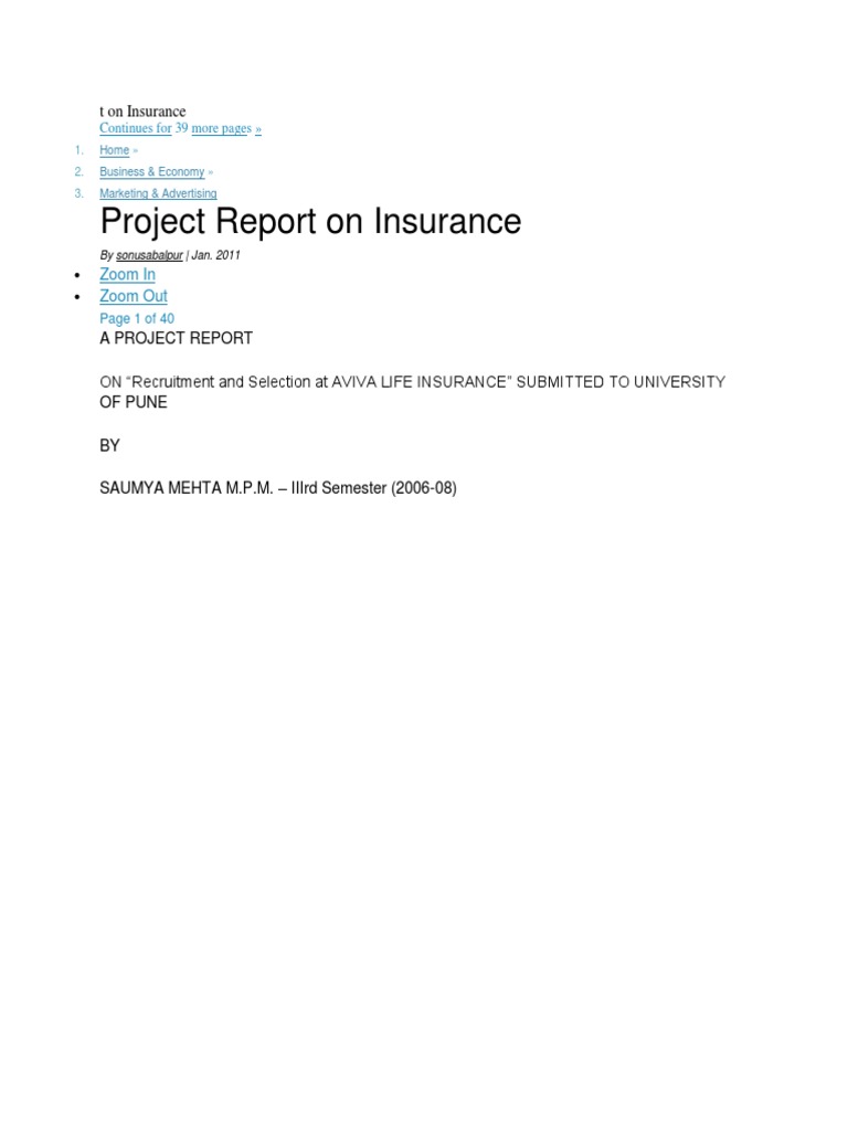 Project Report On Insurance | PDF | Business