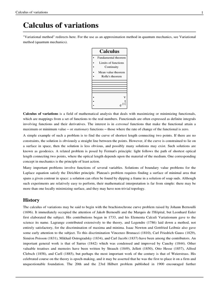 Calculus of Variations | PDF | Calculus Of Variations | Maxima And Minima