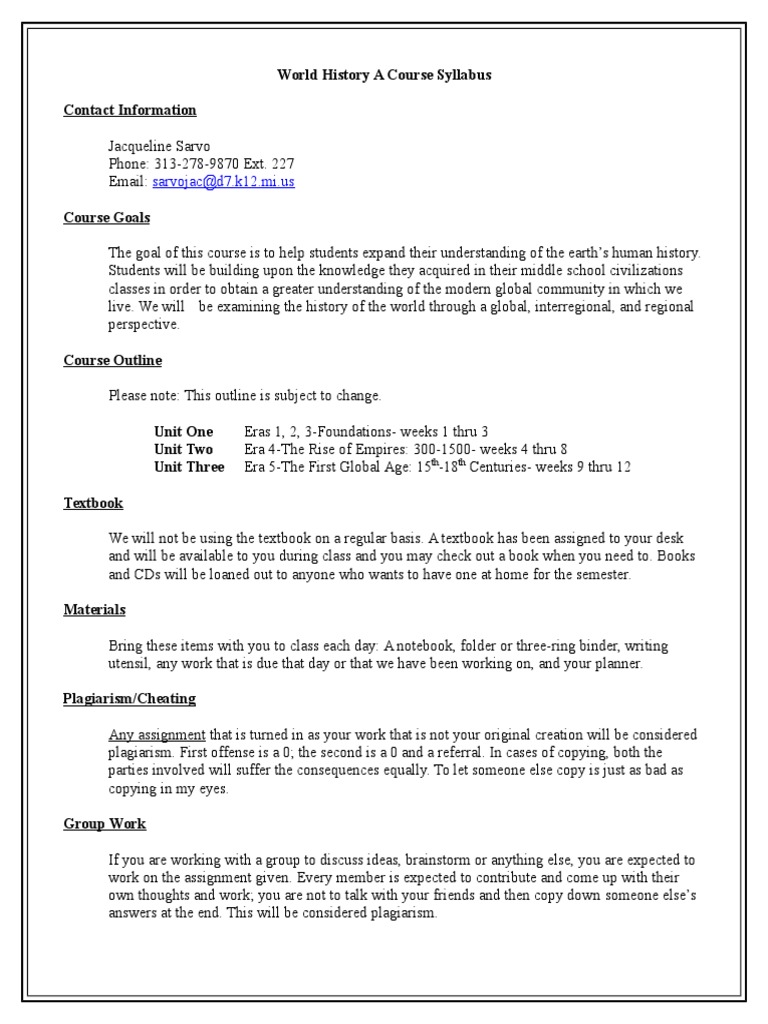 World History Course Syllabus Overview | PDF