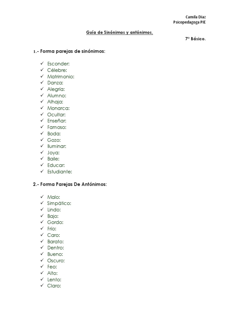 Guía de Sinónimos y Antónimos