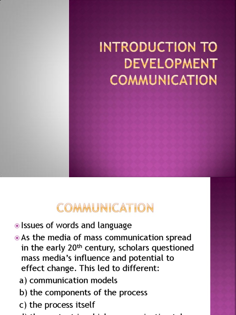 Introduction To Development Communication | PDF | Modernization Theory ...