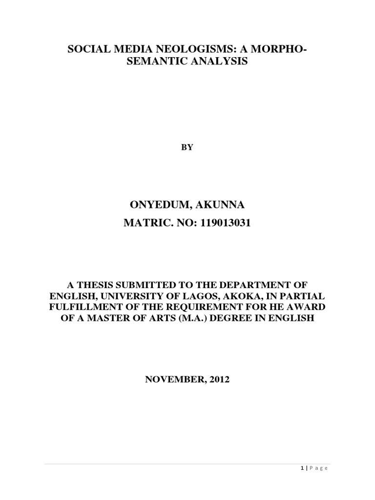 MORPHO-SEMANTIC ANALYSIS OF SOCIAL MEDIA NEOLOGISMS by Akunna Onyedum | PDF | Lexicon | Social ...