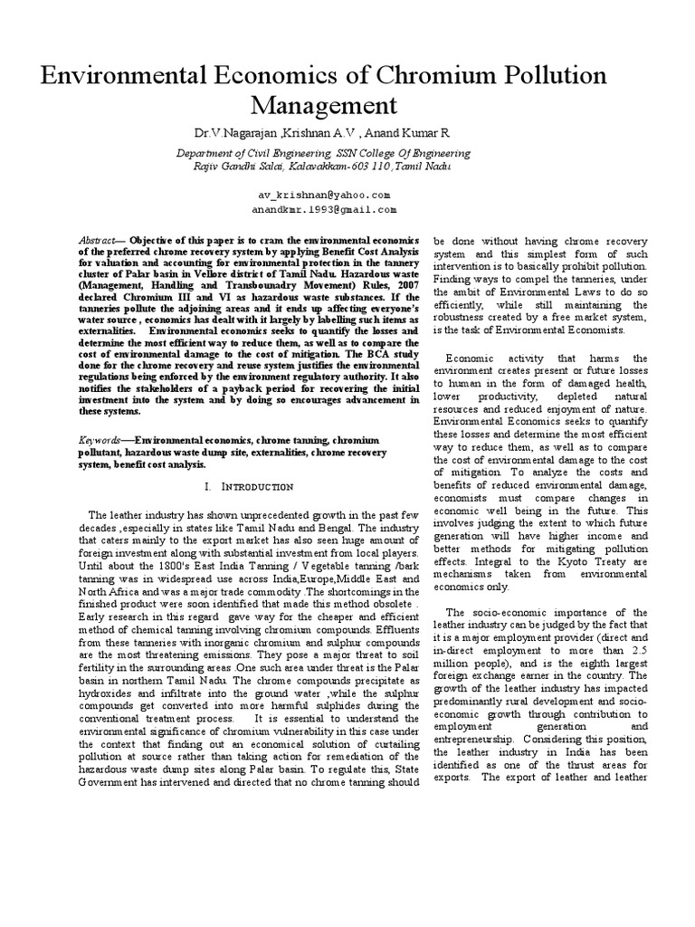 Environmental Economics of Chromium Pollution Management-Libre | PDF ...