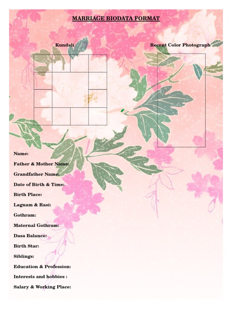 Marriage Biodata Template with Kundali | PDF