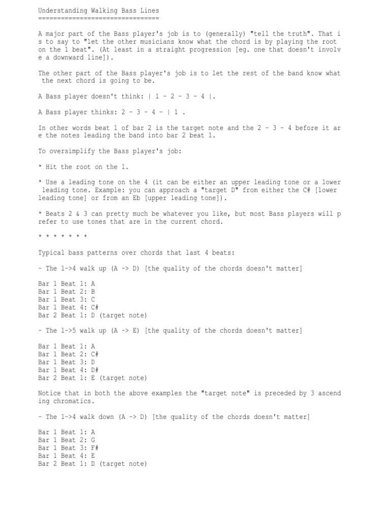 Walking Bass Lines Explained | PDF | Chord (Music) | Bass Guitar