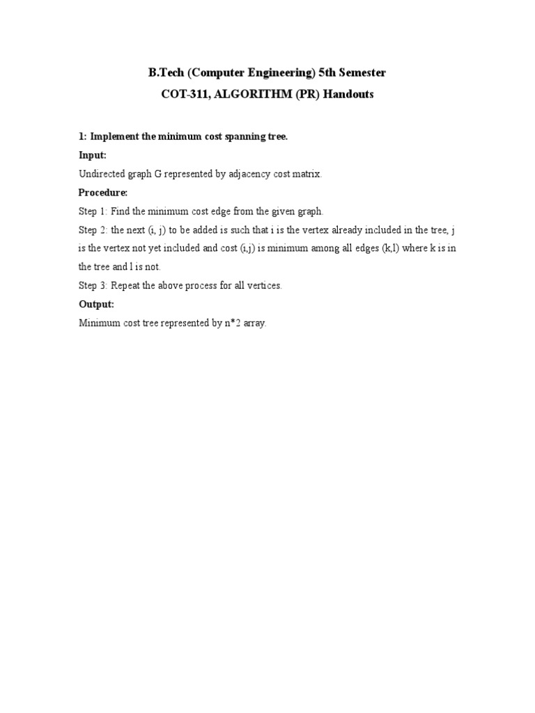 B.Tech (Computer Engineering) 5th Semester COT-311, ALGORITHM (PR ...