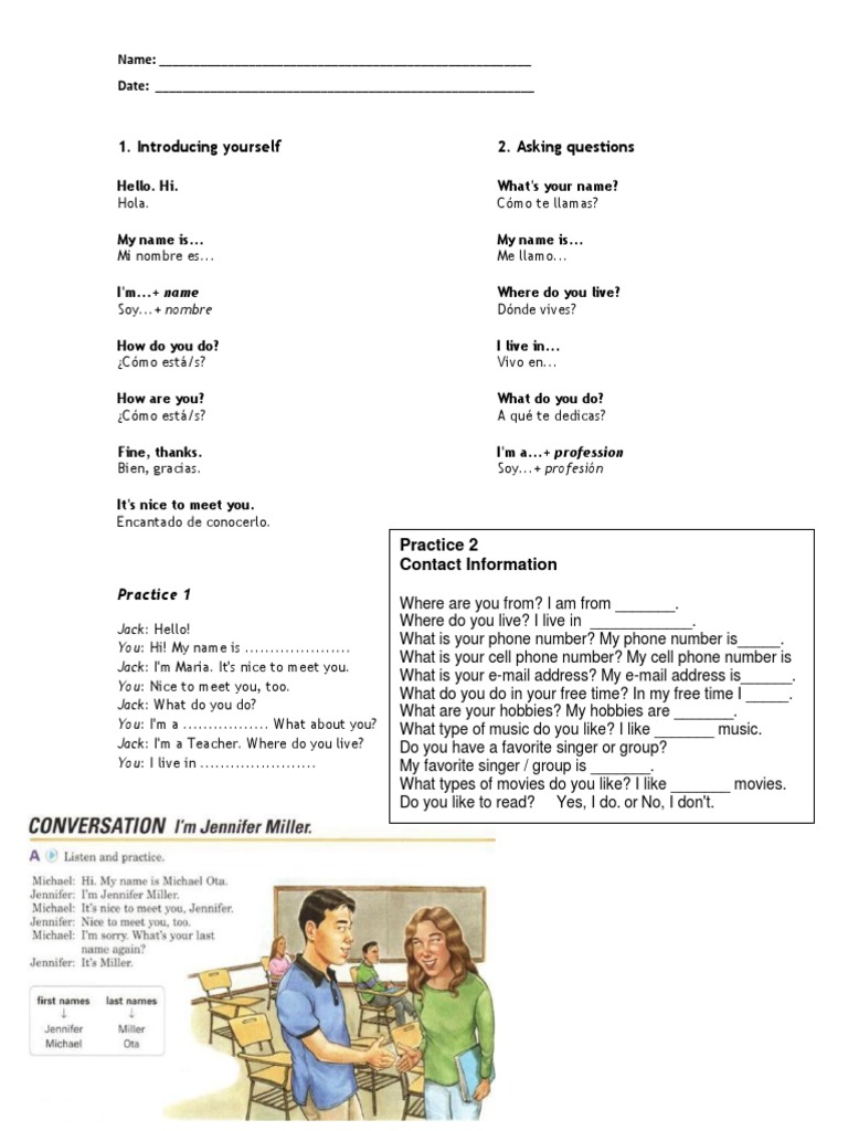 Introducing Yourself in English and Spanish | PDF