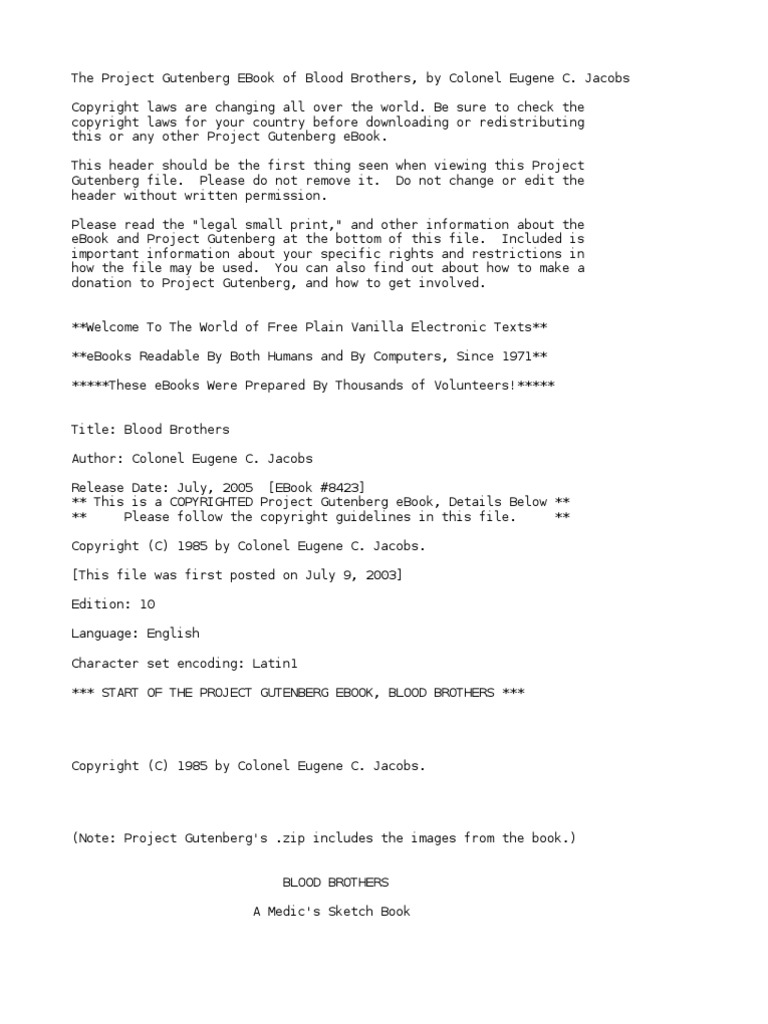 Blood BrothersA Medic's Sketch Book by Jacobs, Colonel Eugene C. | PDF ...