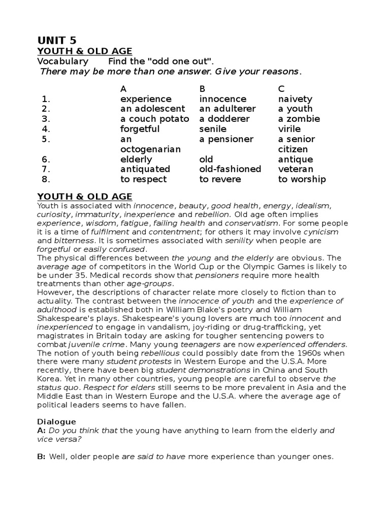 Unit 5: Youth & Old Age | PDF | Old Age | Wellness