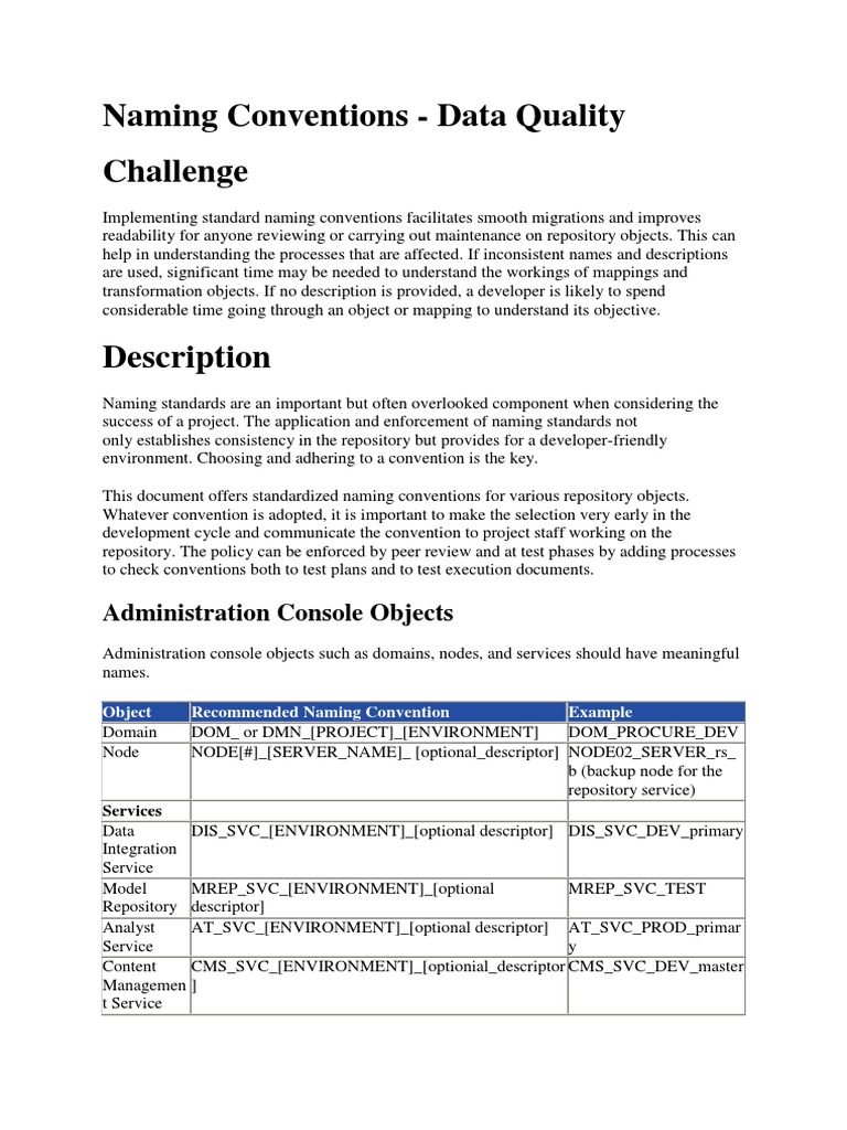 Naming Conventions - IDQ | PDF | Parsing | Databases