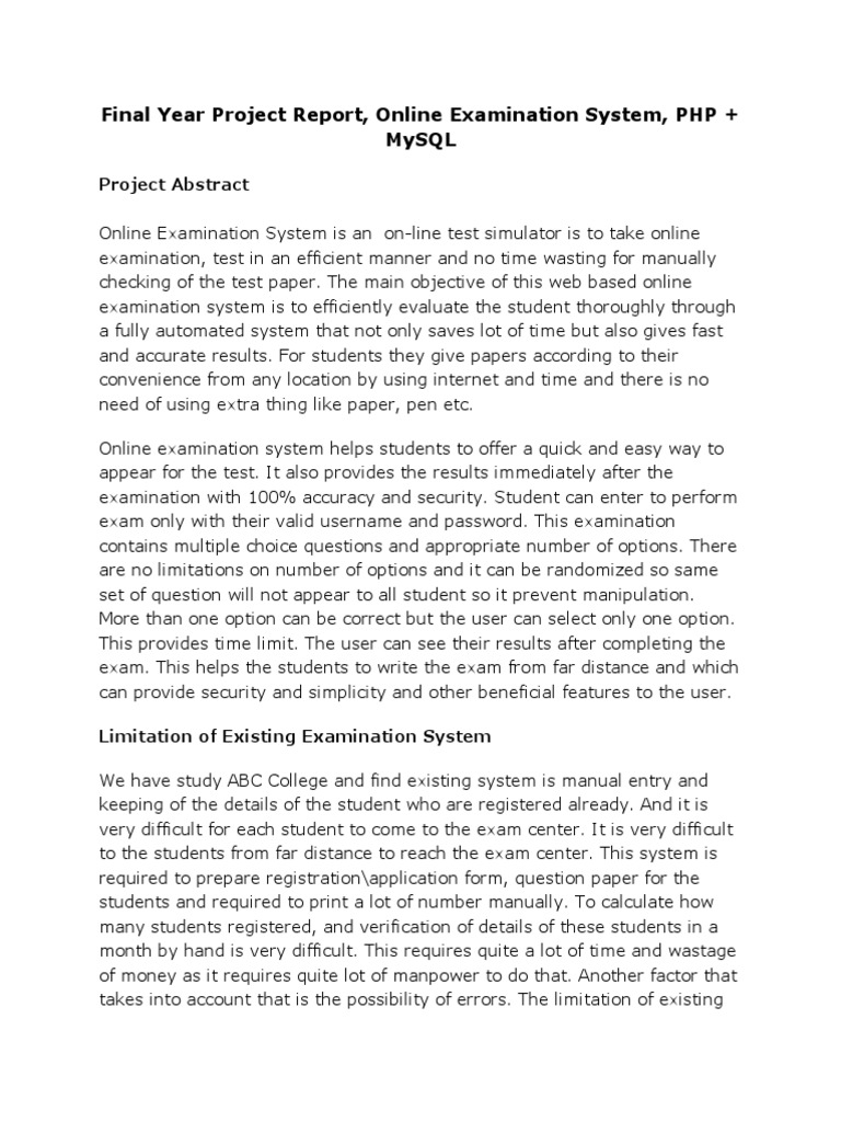 Online Examination System Project Report | PDF | Standardized Tests ...