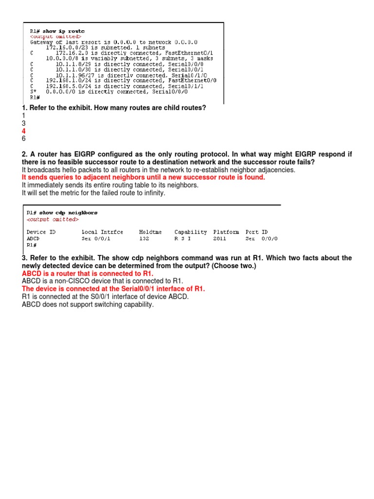 Ccna Exploration 40 Erouting Final Exam 50 Questions 100 Routing