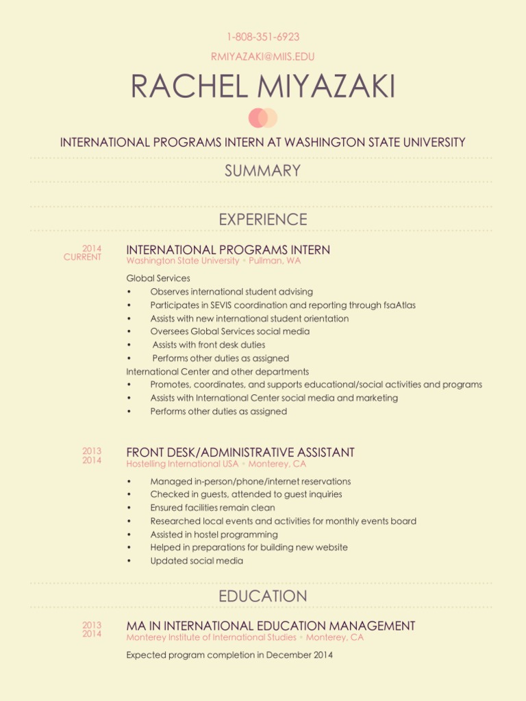 International Programs Intern Resume | PDF