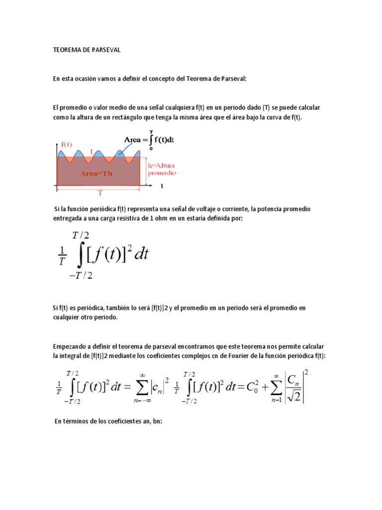 Teorema de Parseval | PDF | Densidad espectral | Transformada de Fourier