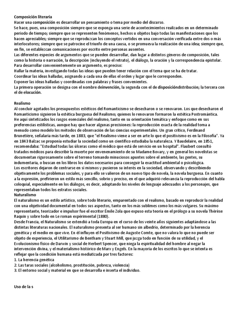 Composición Literaria y Compositores | Realismo literario
