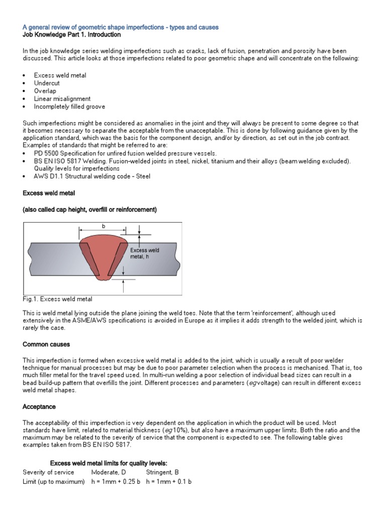 Welding Geometric Shape Imperfections General Review | PDF ...