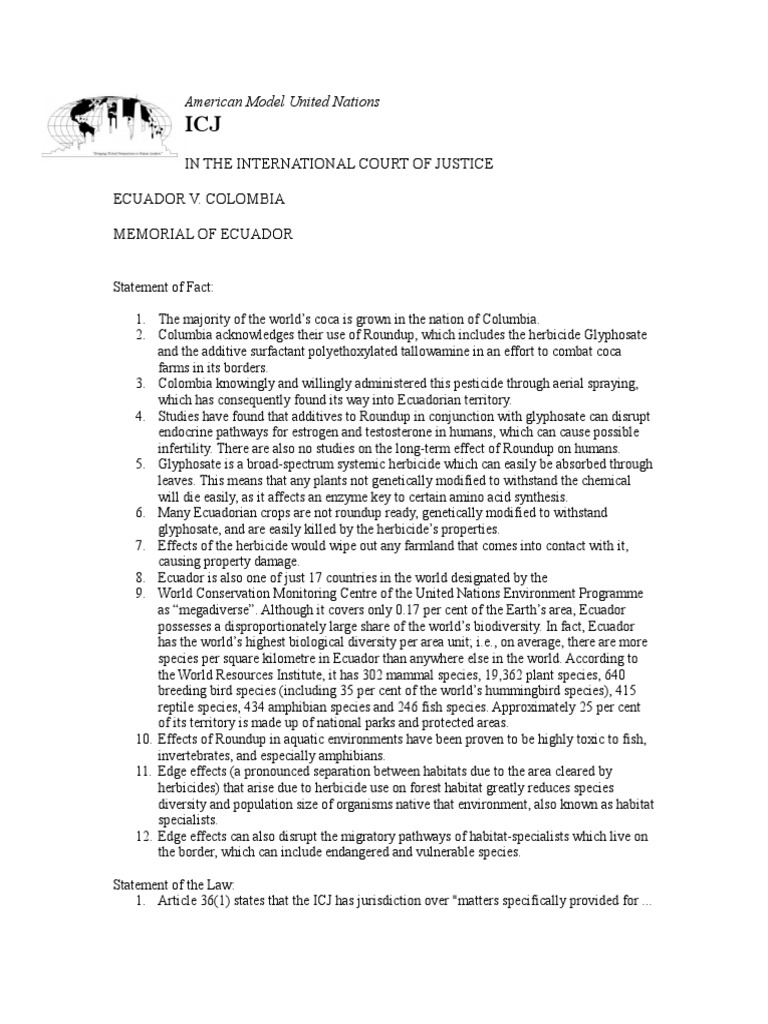 ICJ Memorial Ecuador | PDF | Jurisdiction | Treaty