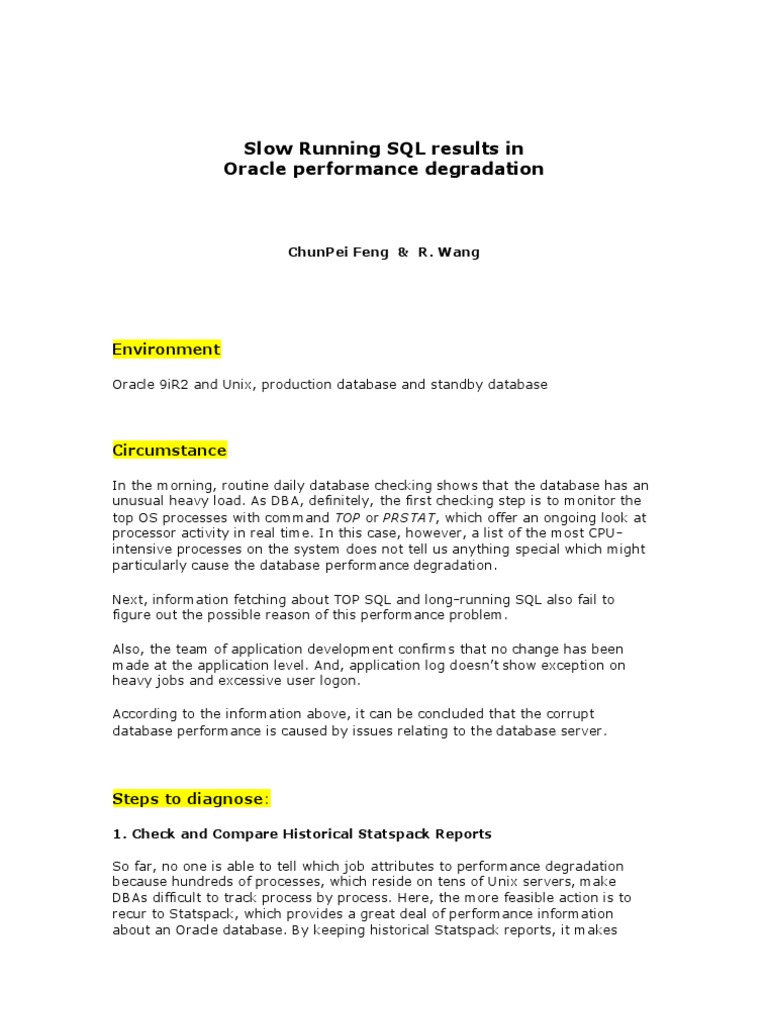 Slow Running Sql Degrade Oracle Performance Pdf Database Index Oracle Database