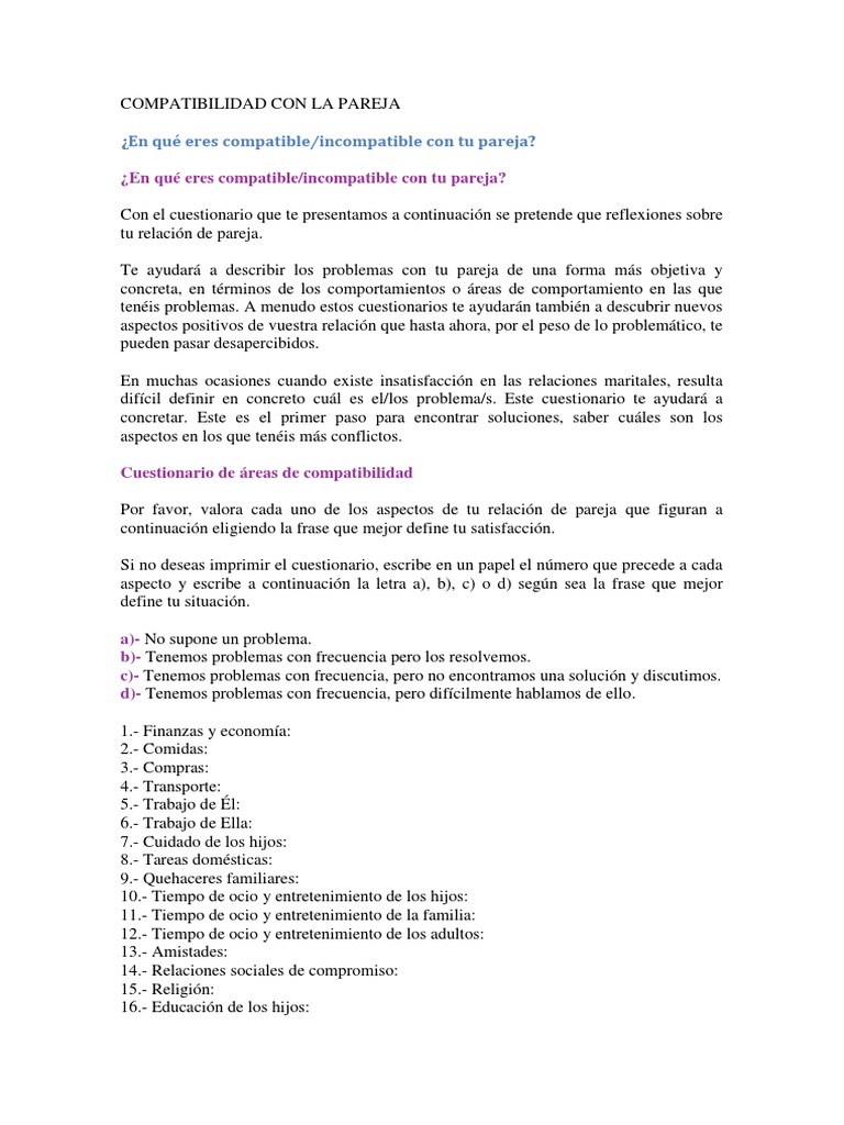 Test de Compatibilidad de La Pareja | Descargar gratis PDF | Adultos ...